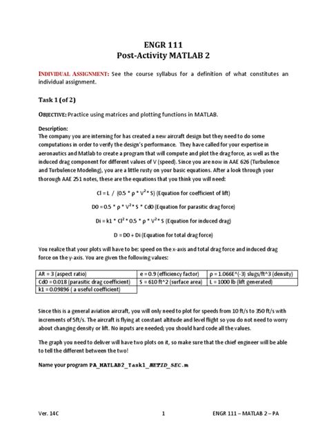 engr 111 post activity matlab 2 pdf drag physics melting point