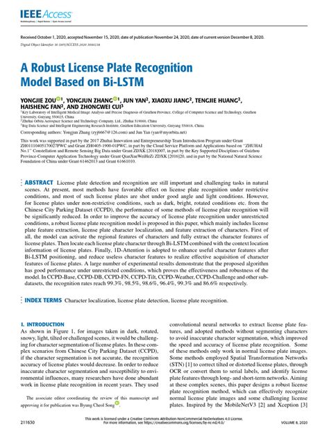 Zou Et Al 2020 A Robust License Plate Recognition Model Based On