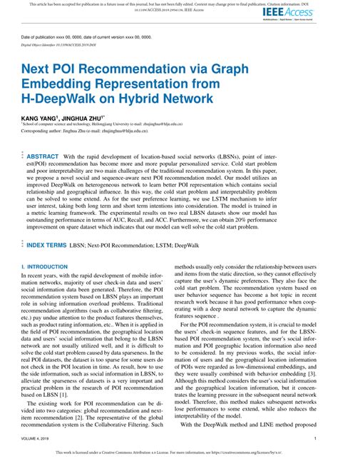 Pdf Next Poi Recommendation Via Graph Embedding Representation From H Deepwalk On Hybrid Network