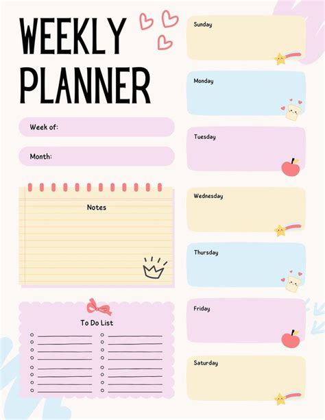 Cute Digital Weekly Planner Etsy Daily Planner Template Digital