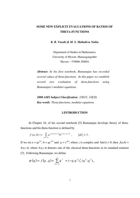 Pdf Some New Explicit Evaluations Of Ratios Of Theta Functions