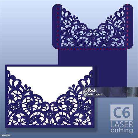 레이저 와 다이 컷 웨딩 카드 벡터 템플릿 초대 봉투 웨딩 레이스 초대 모형입니다 레이저 절단을위한 템플릿 다이 컷 포켓 봉투 템플릿 0명에 대한 스톡 벡터 아트 및 기타