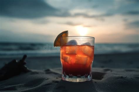 Cocktail On The Beach At Sunset Ai Generative Stock Illustration Illustration Of Bourbon