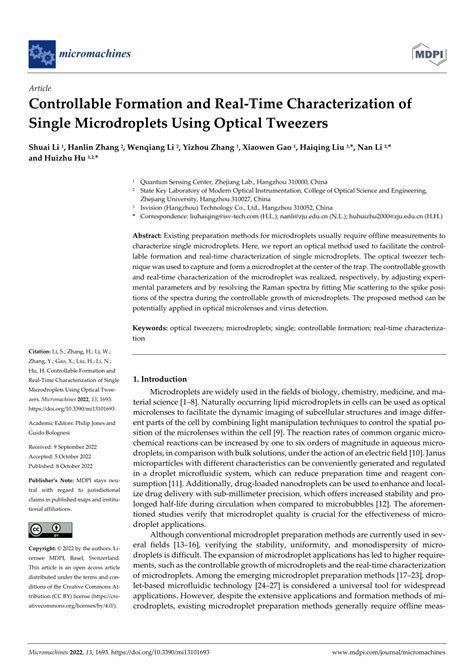 Pdf Controllable Formation And Real Time Characterization Of Single Microdroplets Using