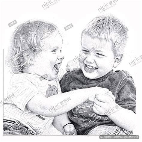 Ai创作图妹妹笑 一起大笑 2个小孩 人孩童 两个玩耍的小孩 偷笑的小孩 大笑小孩 彼此笑 儿童素描像 高兴的儿童 两个小朋友 写意小孩 小