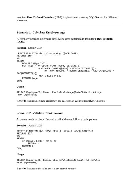 Sql Server Udfs For Employee Management Pdf Sql Programming Paradigms