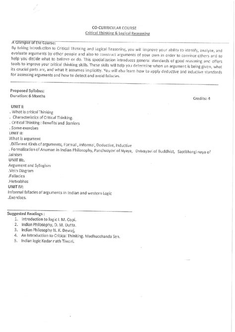Critical Thinking And Logical Reasoning Syllabus Ba Sem 3 Co Curricular Lucknow University