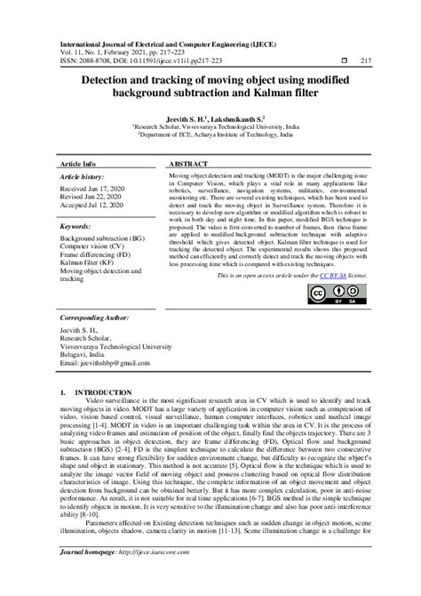 Pdf Detection And Tracking Of Moving Object Using Modified Background Subtraction And Kalman