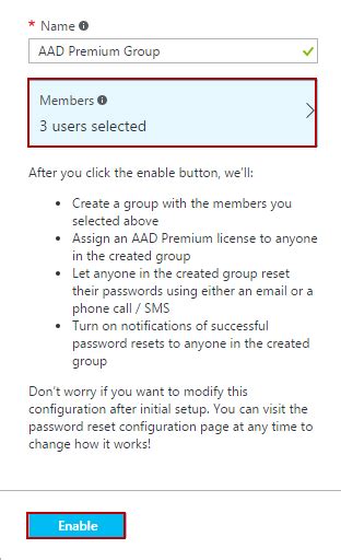 self service password reset azure ad premium