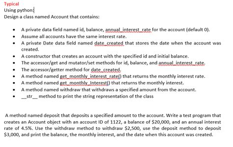 Solved Typical Using Python Design A Class Named Account