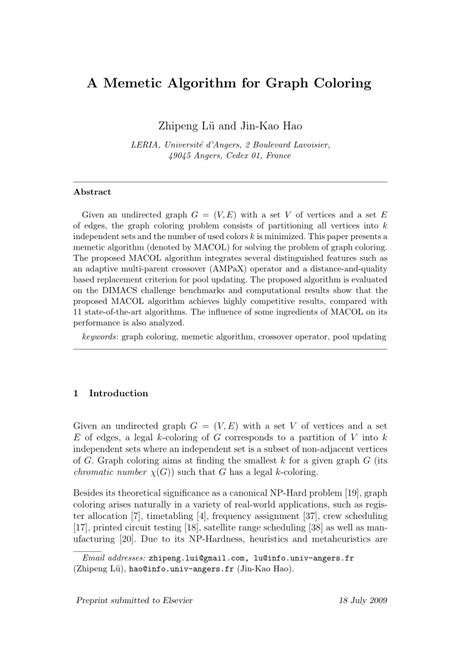 pdf a memetic algorithm for graph coloring