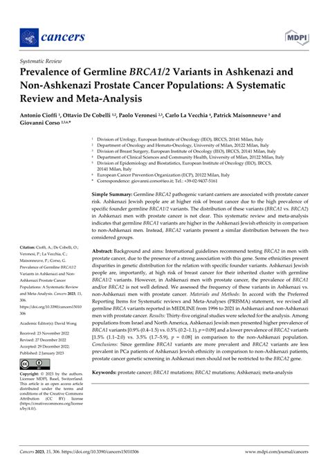 Pdf Prevalence Of Germline Brca1 2 Variants In Ashkenazi And Non Ashkenazi Prostate Cancer