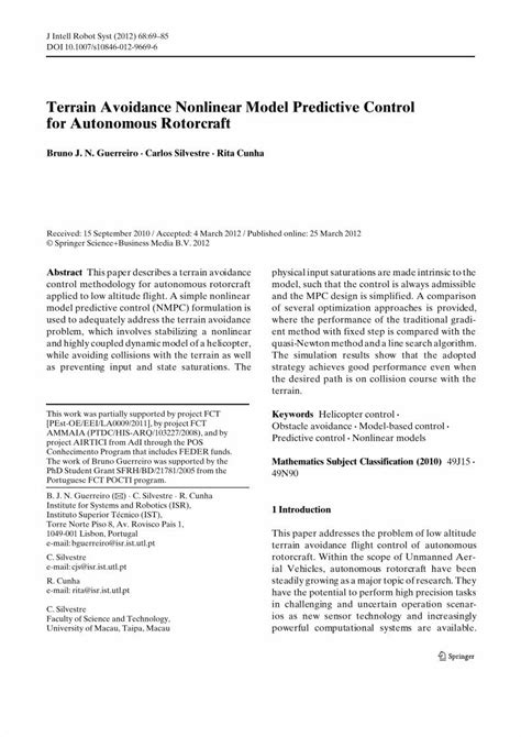 Pdf Terrain Avoidance Nonlinear Model Predictive Control For