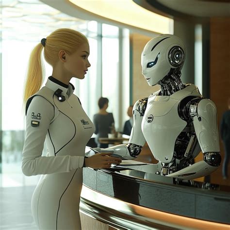 A Robot Interacting With Humans In A Customer Service Or Hospitality