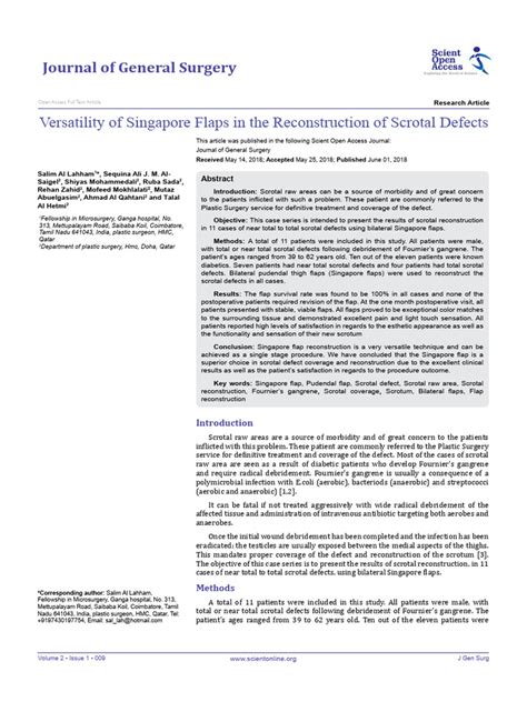Versatility Of Singapore Flaps In The Reconstruction Of Scrotal Defects