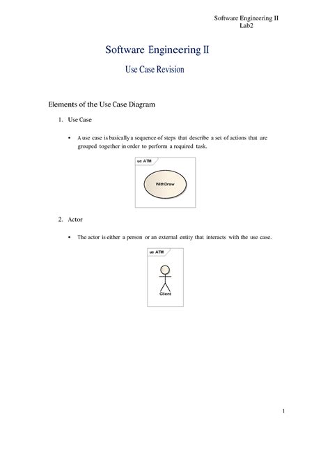 Lab Use Case Lab Software Engineering II Use Case Revision Elements Of The Use Case