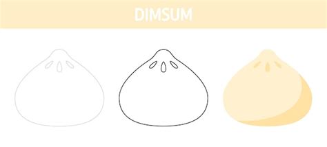 아이들을 위한 딤섬 따라그리기 및 색칠하기 워크시트 프리미엄 벡터