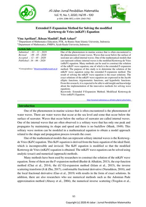 Pdf Extended F Expansion Method For Solving The Modified Korteweg De Vries Mkdv Equation