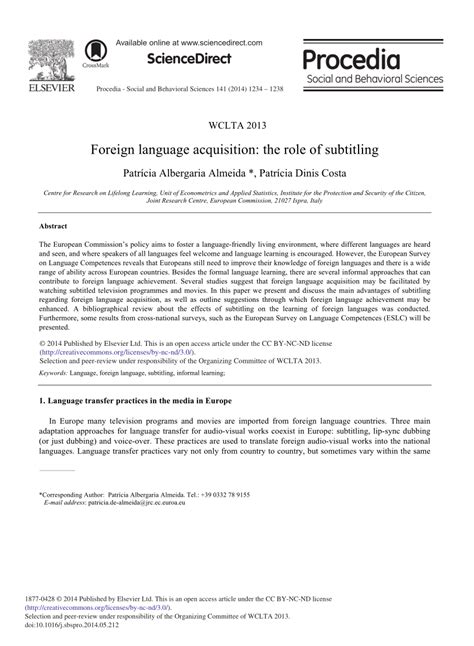 Pdf Foreign Language Acquisition The Role Of Subtitling