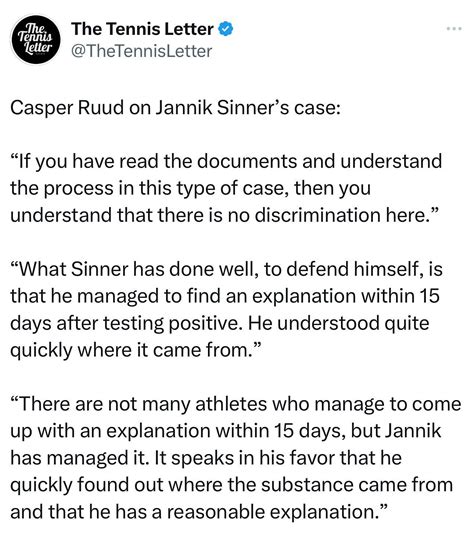 Casper Ruud On Jannik Sinners Case “if You Have Read The Documents