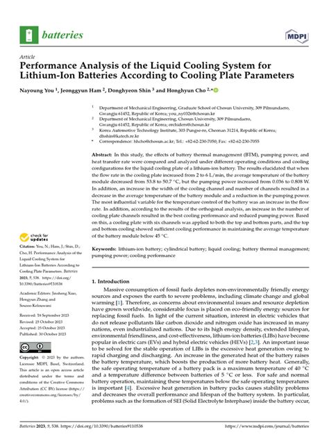 Performance Analysis Of The Liquid Cooling System For Lithium Ion Batteries According To Cooling