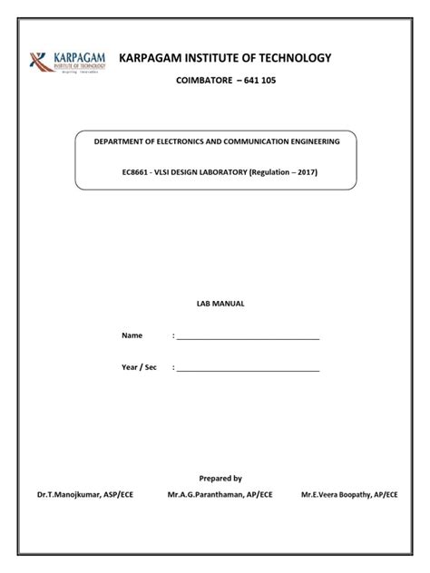 Ec8661 Vlsi Design Laboratory Manual 2022 Pdf Hardware Description Language Field