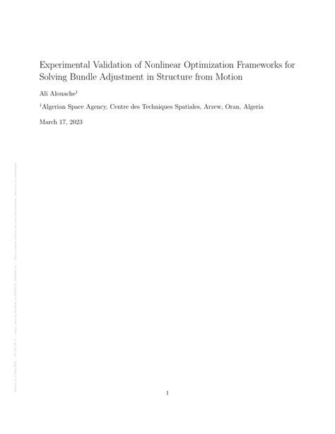 Pdf Experimental Validation Of Nonlinear Optimization Frameworks For Solving Bundle Adjustment