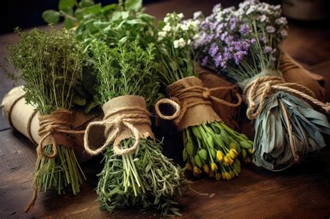 Premium Ai Image Aromatic Herbs Bundled And Tied With Twine Created With Generative Ai