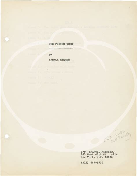 The Poison Tree Original Script For The 1976 Play Von Ronald Ribman Playwright Charles