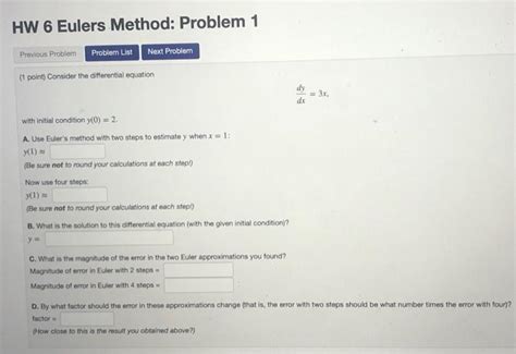 Solved Hw 6 Eulers Method Problem 1 Previous Problem