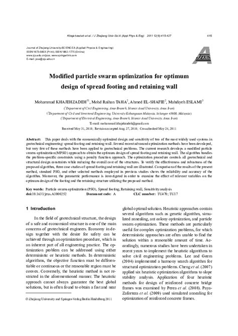 Pdf Modified Particle Swarm Optimization For Optimum Design Of Retaining Wall