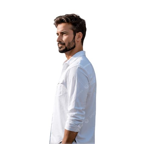 수염과 흰 셔츠를 입은 남자가 배경 앞에 서 있다 수염을 기르고 흰 셔츠를 입은 남자 흰색 배경 앞에 서 있다 설계 Png 일러스트 및 이미지 에 대한 무료 다운로드