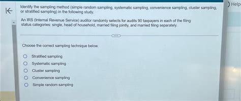 Solved Identify The Sampling Method Simple Random Sampling