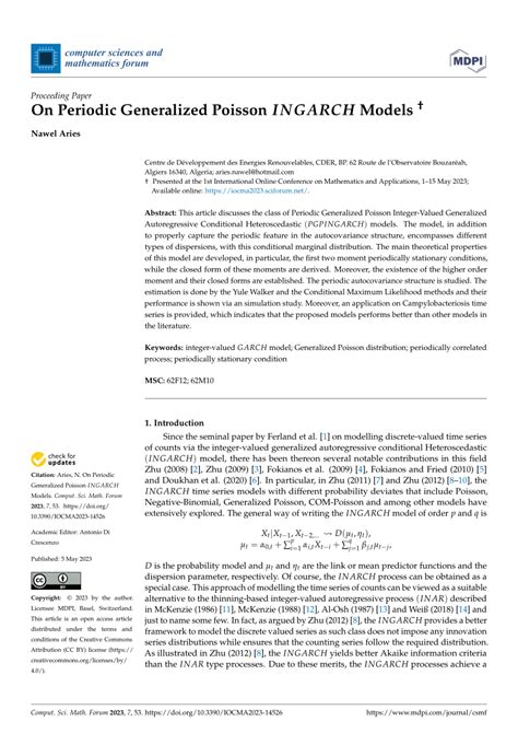 Pdf On Periodic Generalized Poisson Ingarch Models