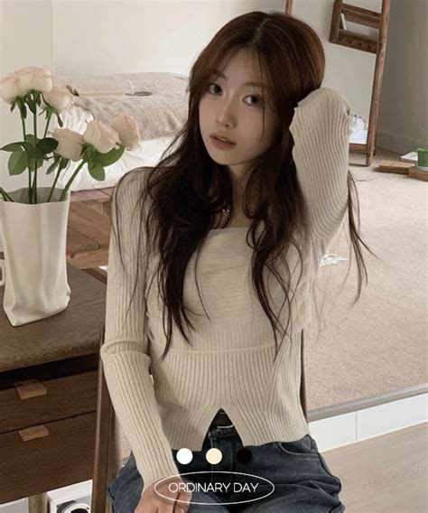 [쉬폰ෆ]제이니 트임 쉬폰 레이어드 여리핏 퍼프 골지 크롭 니트 3color 에이블리