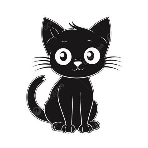 Cute Black Cat On A White Background Outline Sketch Drawing Vector