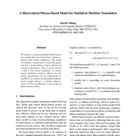 A Hierarchical Phrase Based Model For Statistical Machine Translation