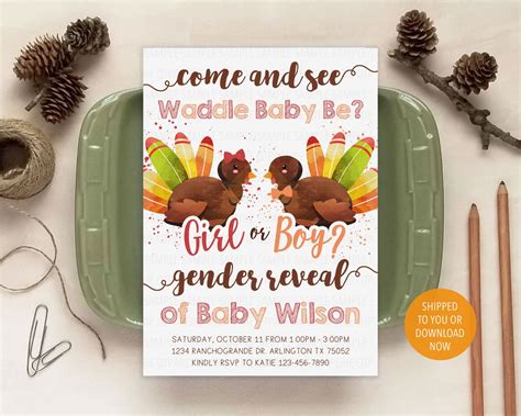 Thanksgiving Gender Reveal Invitation Thanksgiving Reveal Etsy