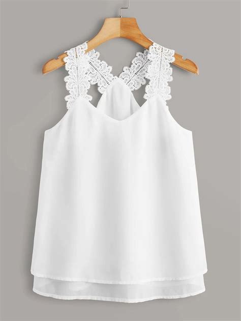 Plus Lace Panel Solid Chiffon Cami Top Chiffon Cami Tops Cami Tops