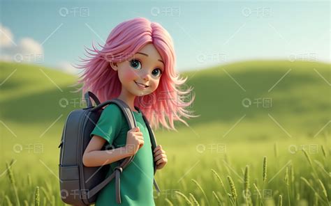 背书包ai数字艺术 3d动画效果小朋友小女孩背书包上学小学生 Ai人像免费下载png格式5760像素编号71375915 千图网