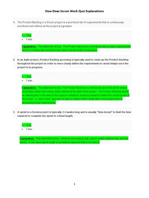 How Does Scrum Work Quiz Explanations Pdf Scrum Software Development Product Development