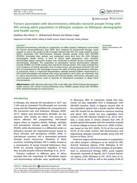 Factors Associated With Discriminatory Attitudes Towards People Living With Hiv Pdf Hiv Aids