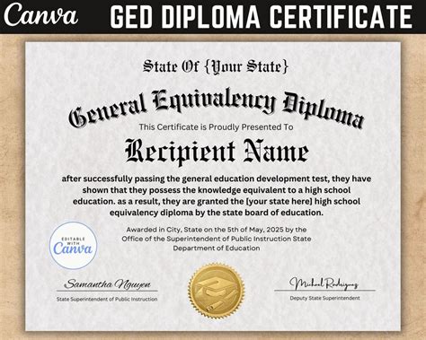 Ged Diploma Certificate With Seal Canva Template Certificate Graduation Diploma Diploma