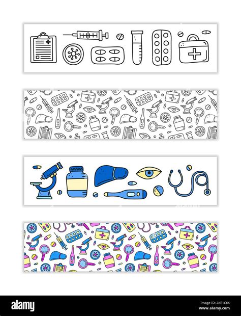 Banners With Doodle Hepatitis Medical Icons Including Liver Microscope