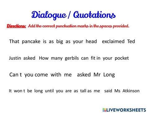 Quotation Marks And Punctuation In Quotations Worksheet Live