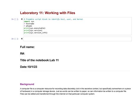 Lab11 Jupyter Notebook Laboratory 11 Working With Files In In Full Name R