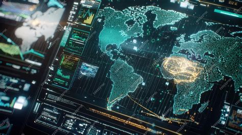 Futuristic World Map Data Visualization With Network Connections Premium Ai Generated Image