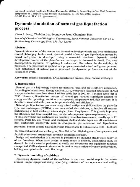 Dynamic Simulation Of Natural Gas Liquefaction Process Pdf