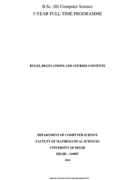 Bsc H Computer Science 3 Year Full Time Programme Rules Regulations And Courses Contents