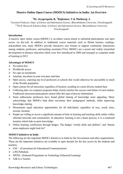 PDF Massive Online Open Course MOOCS Initiatives In India An Overview